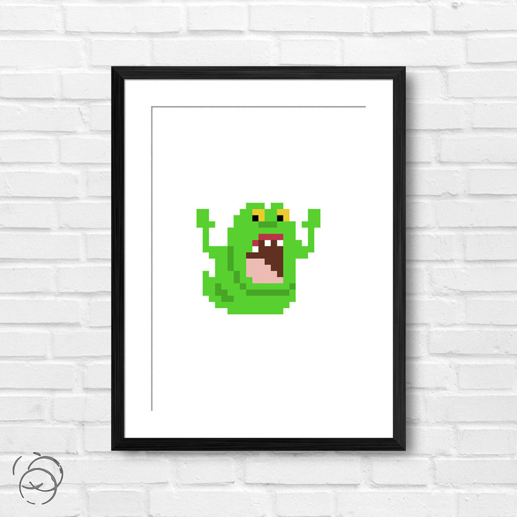 Pixel Art Ghostbusters Slimer Print - Pink Tag Prints